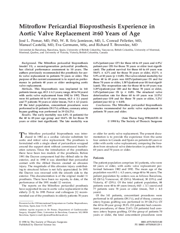 (PDF) Mitroflow pericardial bioprosthesis experience in aortic valve ...