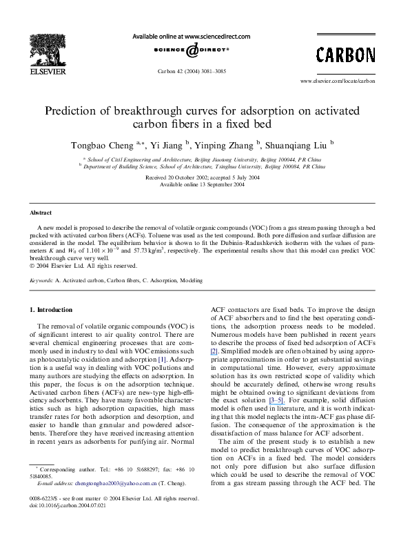 (PDF) Prediction of breakthrough curves for adsorption on activated ...