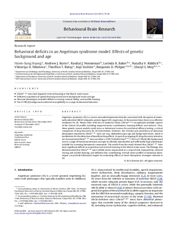 (PDF) Behavioral deficits in an Angelman syndrome model: Effects of ...