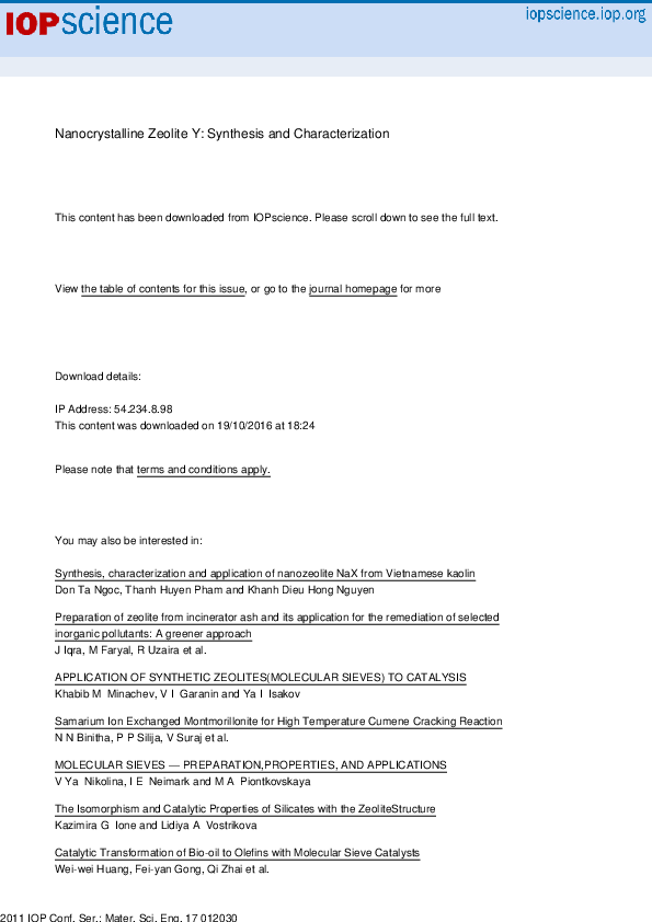 (PDF) Nanocrystalline Zeolite Y: Synthesis and Characterization (PDF) Nanocrystalline Zeolite Y: Synthesis and Characterization