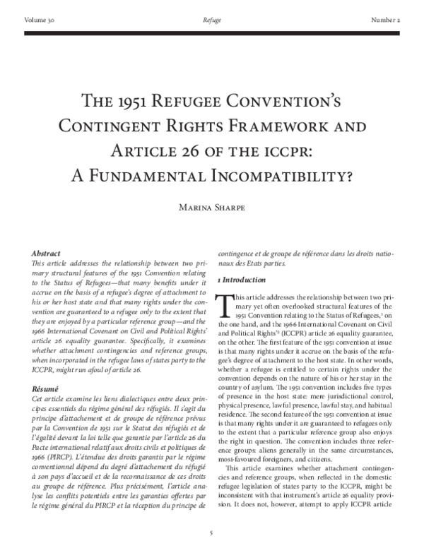 The 1951 Refugee Convention's Contingent Rights Framework and Article ...