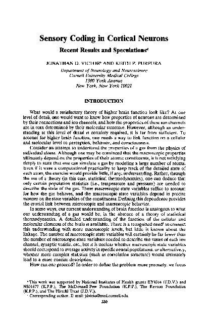 (PDF) Sensory Coding in Cortical Neurons