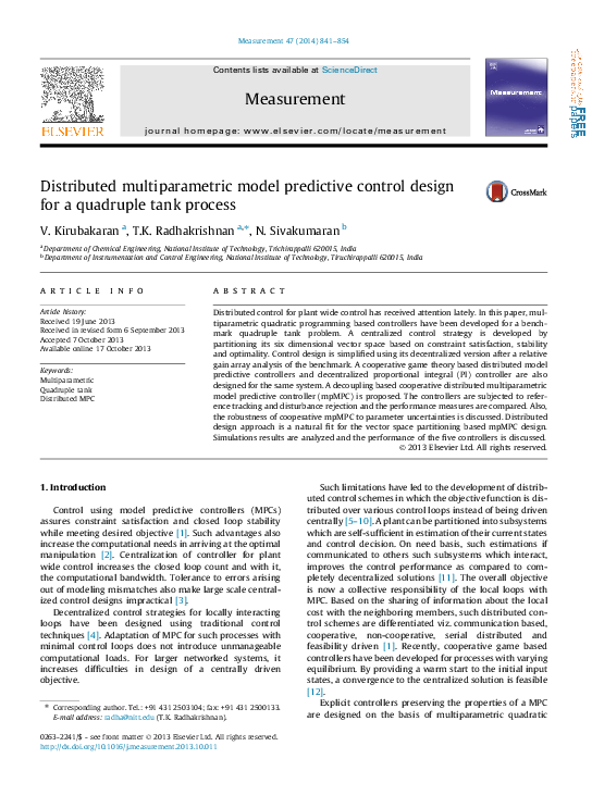 (PDF) Distributed multiparametric model predictive control design for a ...