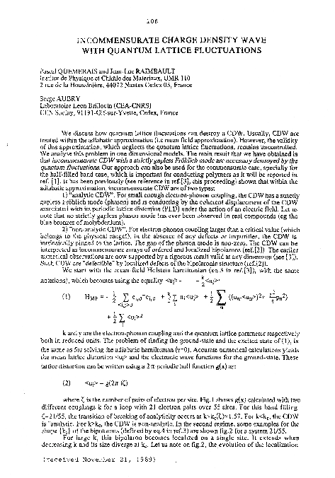 Pdf Incommensurate Charge Density Wave With Quantum Lattice Fluctuations