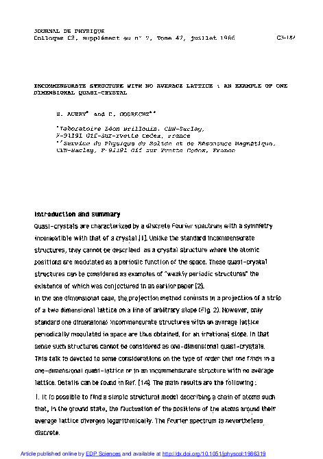 Pdf Incommensurate Structure With No Average Lattice An Example Of