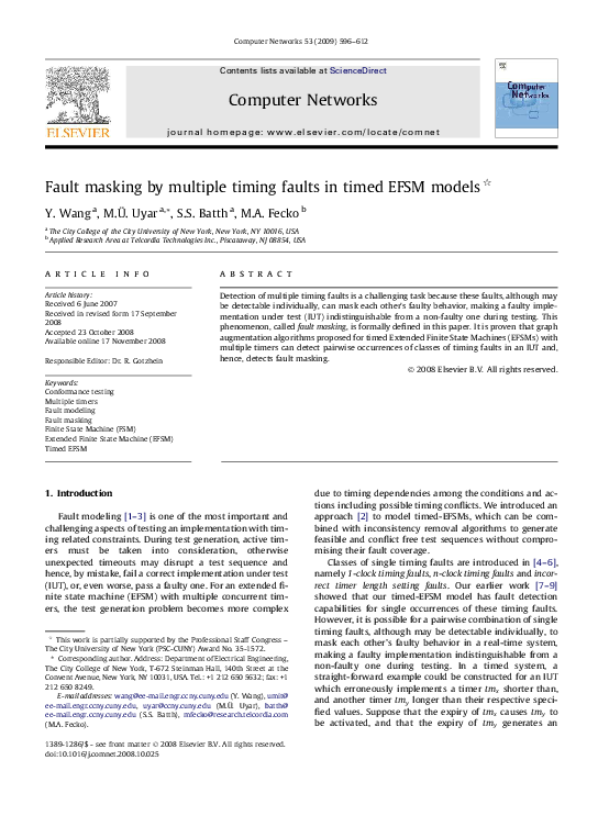 (PDF) Fault masking by multiple timing faults in timed EFSM models