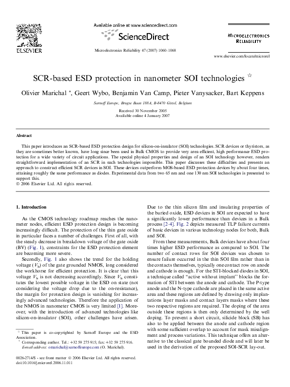 (PDF) SCR based ESD protection in nanometer SOI technologies | Benjamin ...