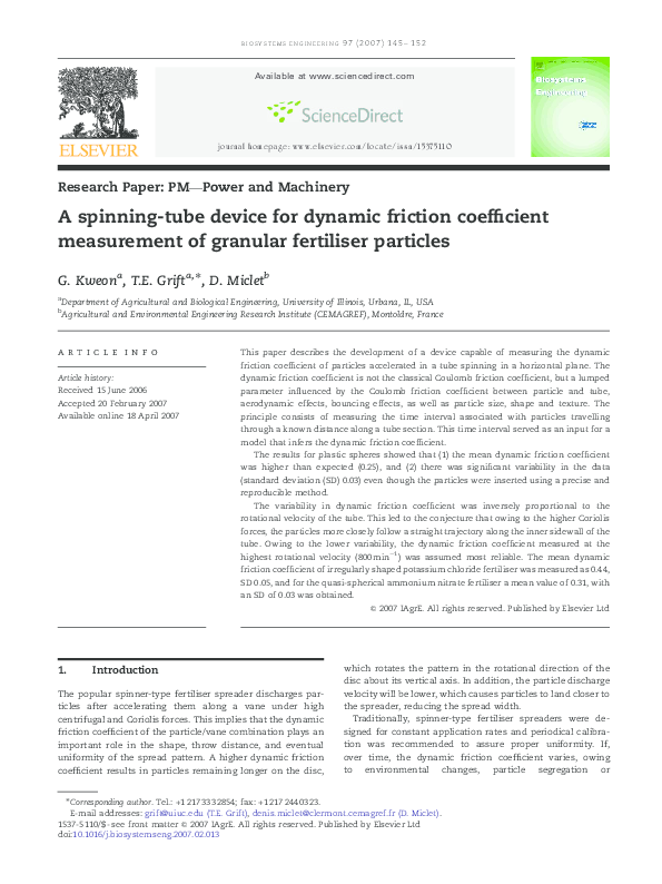 (PDF) A spinning-tube device for dynamic friction coefficient ...
