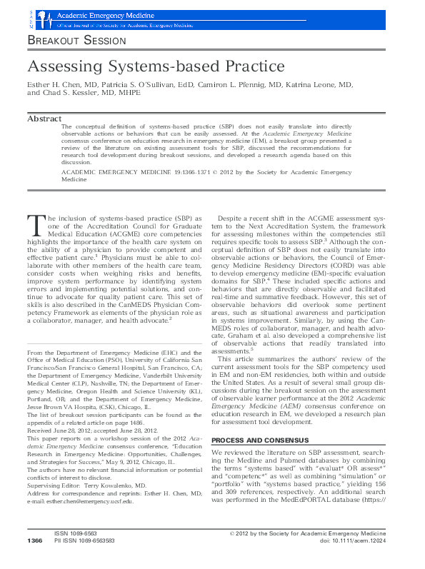 (PDF) Assessing Systems-based Practice