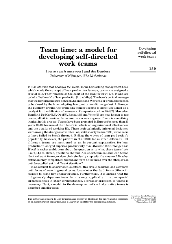 (PDF) Team time: A model for developing self-directed work teams