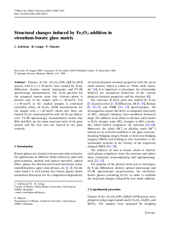 (PDF) Structural changes induced by Fe2O3 addition in strontium-borate ...