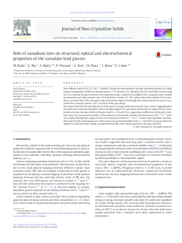 (PDF) Role of vanadium ions on structural, optical and electrochemical ...