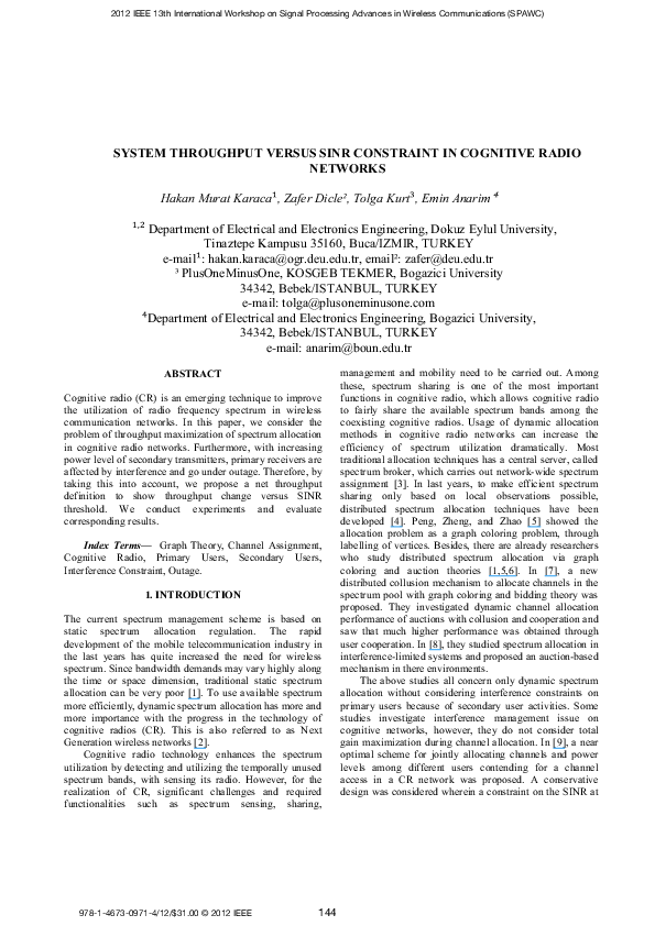 Pdf System Throughput Versus Sinr Constraint In Cognitive Radio Networks