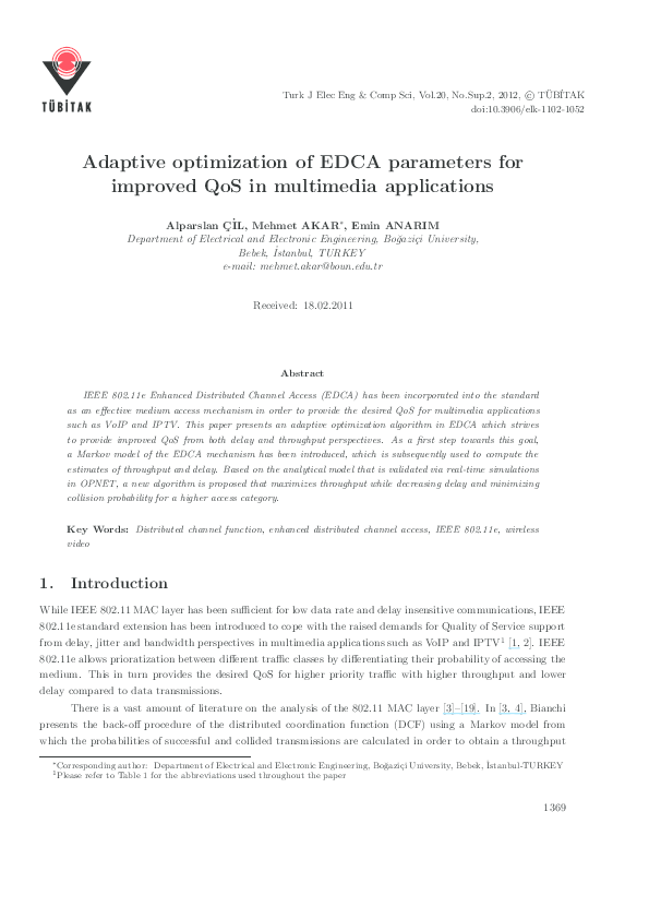 (PDF) Adaptive optimization of EDCA parameters for improved QoS in multi-media applications