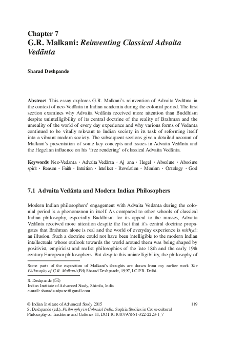 (PDF) G.R. Malkani: Reinventing Classical Advaita Vedanta