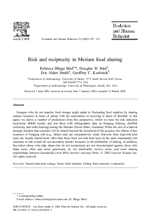 (PDF) Risk and reciprocity in Meriam food sharing
