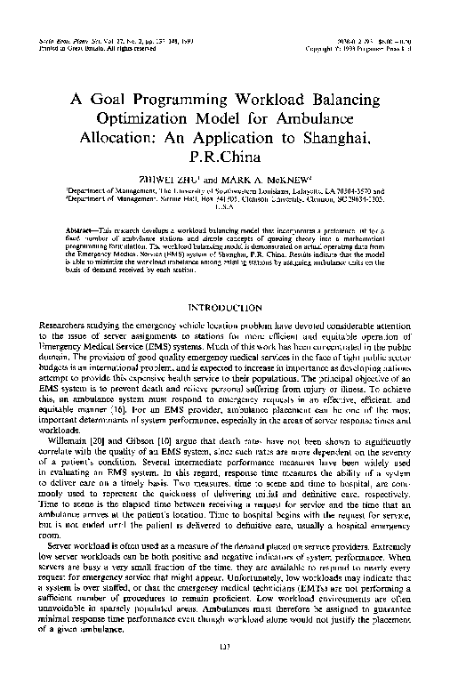 (PDF) A goal programming workload balancing optimization model for ...