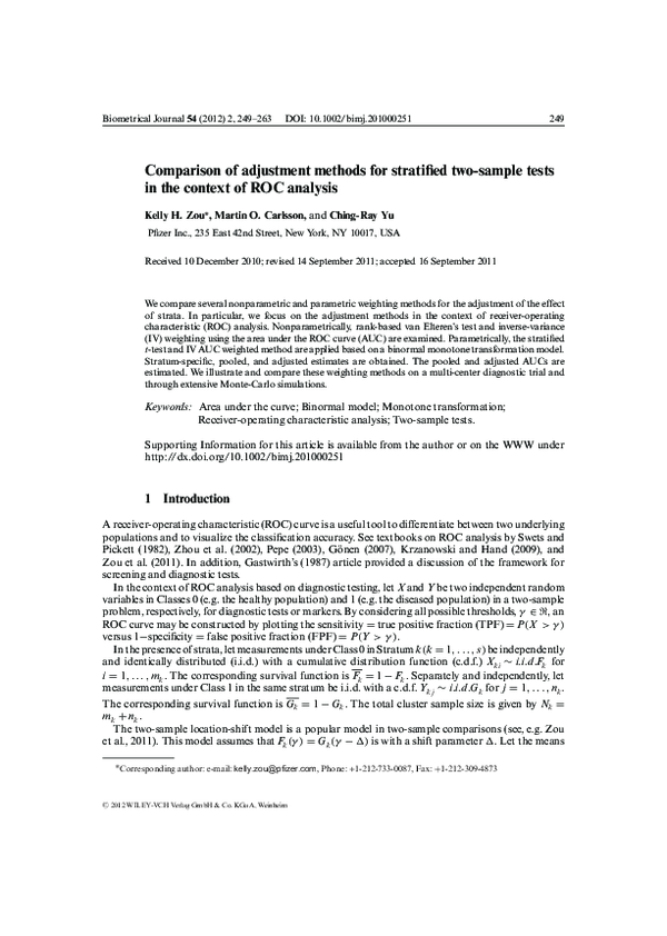 (PDF) Comparison of adjustment methods for stratified two-sample tests ...