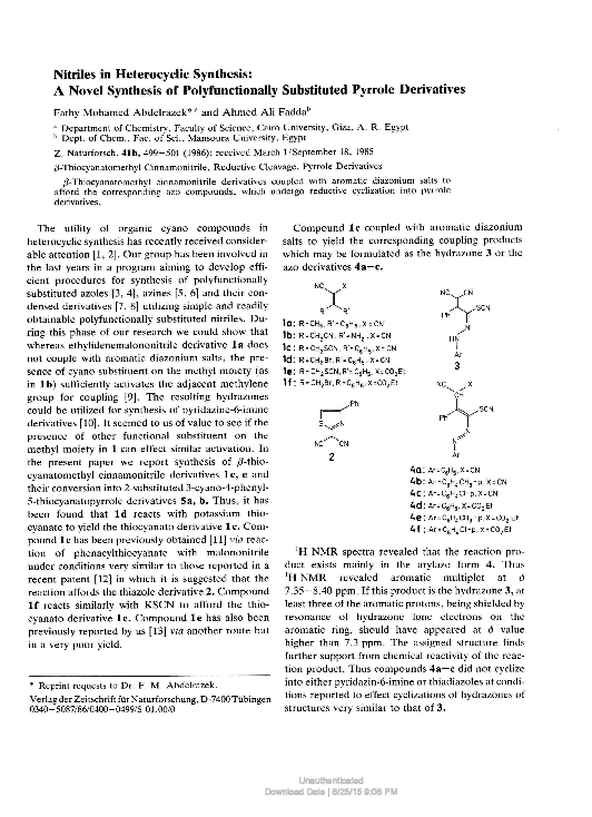 (PDF) Nitriles in Heterocyclic Synthesis: Novel Syntheses of Functionally Substituted Isoxazoles ...