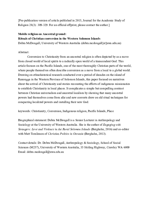 (PDF) Mobile religion on ancestral ground: Rituals of Christian ...