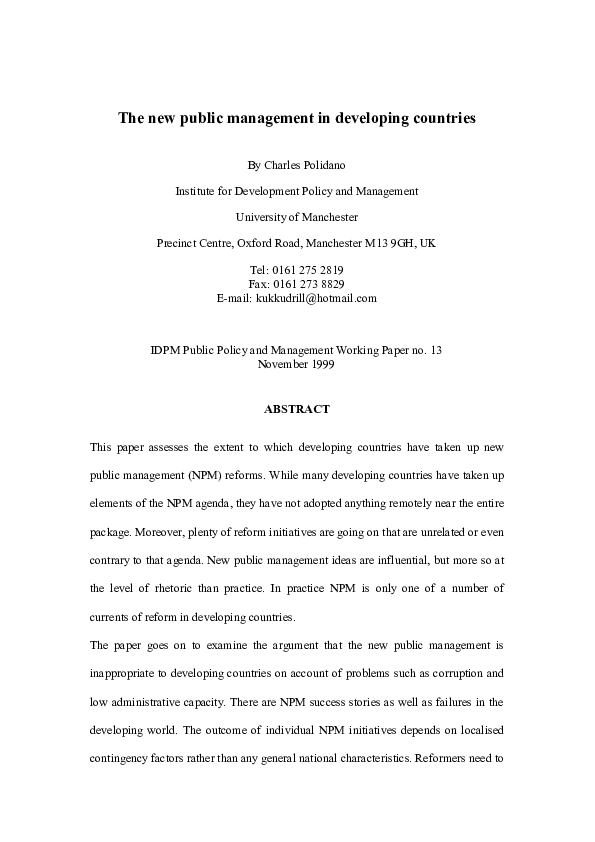 (PDF) The new public management in developing countries