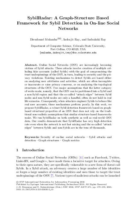 (PDF) SybilRadar: A Graph-Structure Based Framework for Sybil Detection in On-line Social Networks