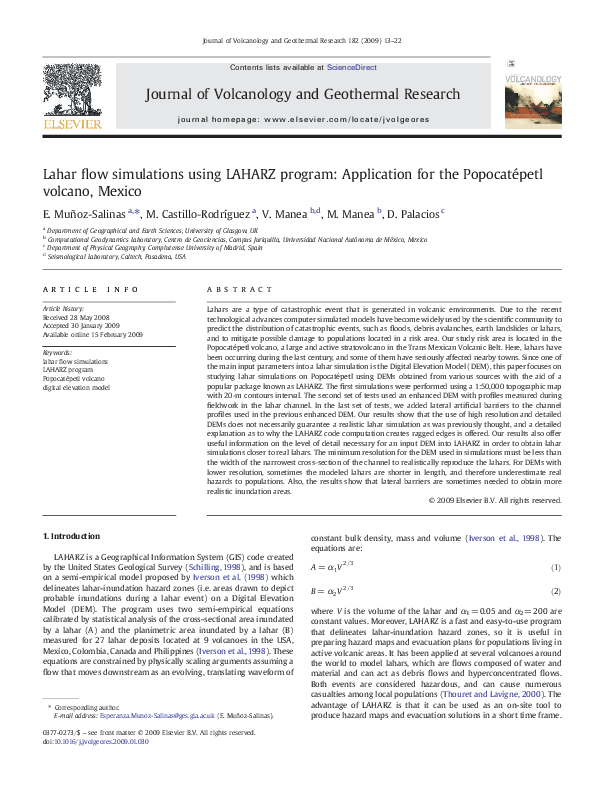 (PDF) Lahar flow simulations using LAHARZ program: Application for the ...