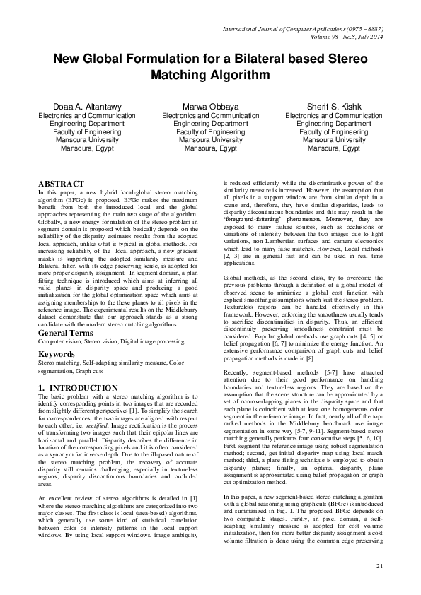 (PDF) New Global Formulation for a Bilateral based Stereo Matching Algorithm