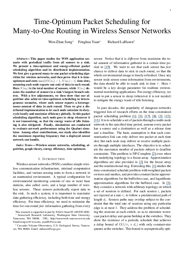 Pdf Time Optimum Packet Scheduling For Many To One Routing In Wireless Sensor Networks