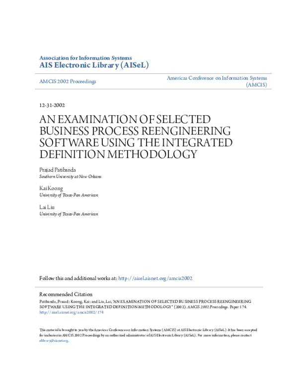 (PDF) Evaluating BPR Software with IDEF Methodology