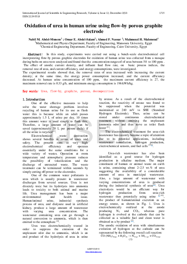 (PDF) Urea Oxidation in Human Urine via Graphite Electrode