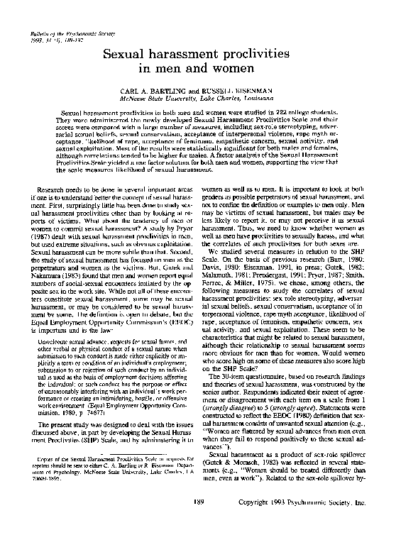 (PDF) Sexual harassment proclivities in men and women