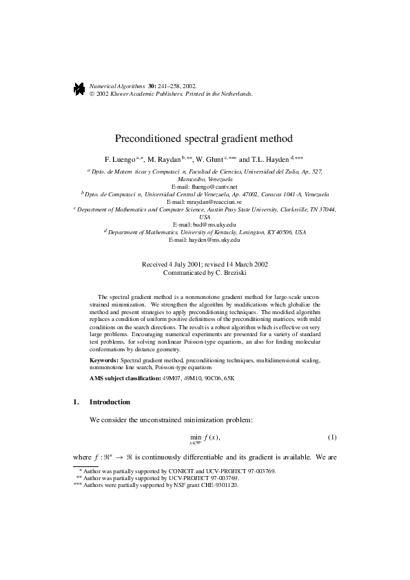 (PDF) Preconditioned Spectral Gradient Method