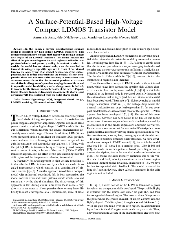 (PDF) A Surface-Potential-Based High-Voltage Compact LDMOS Transistor Model