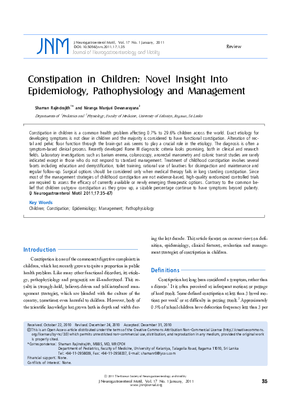 (PDF) Constipation in Children: Novel Insight Into Epidemiology ...