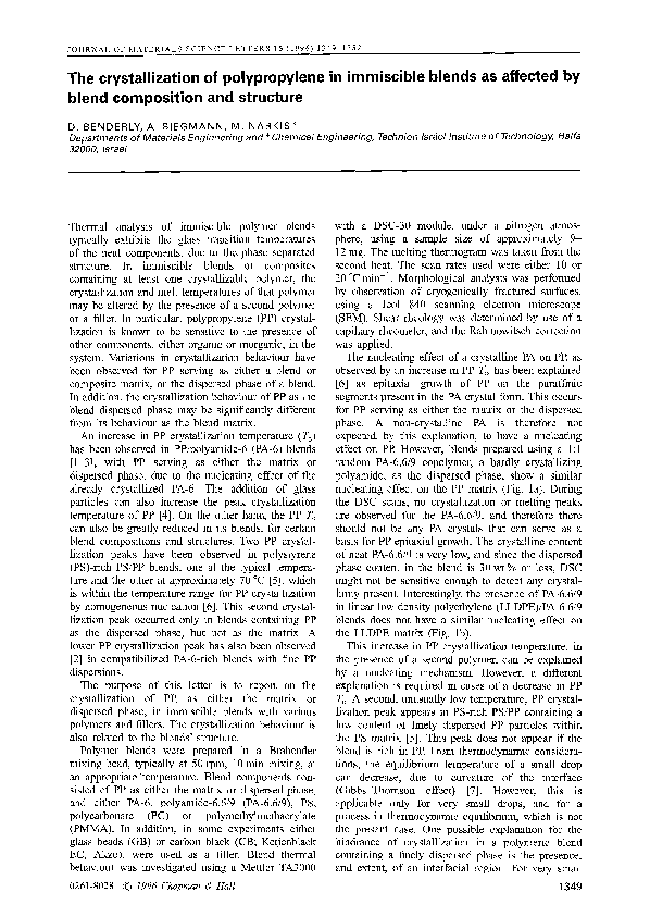 (PDF) The crystallization of polypropylene in immiscible blends as ...