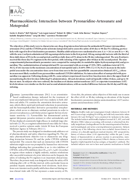 (PDF) Pharmacokinetic interaction between pyronaridine-artesunate and ...