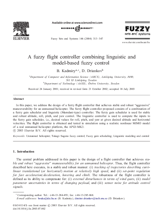 (PDF) A fuzzy flight controller combining linguistic and model-based fuzzy control