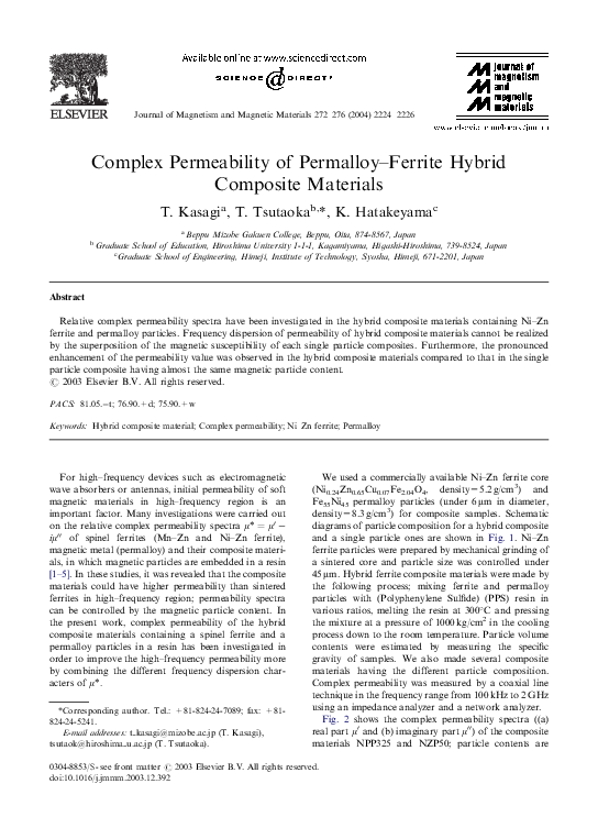 (PDF) Complex Permeability of Permalloy–Ferrite Hybrid Composite Materials
