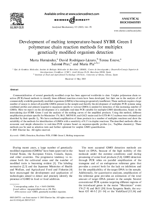 (PDF) SYBR®Green qPCR methods for detection of endogenous reference genes in commodity crops: a ...