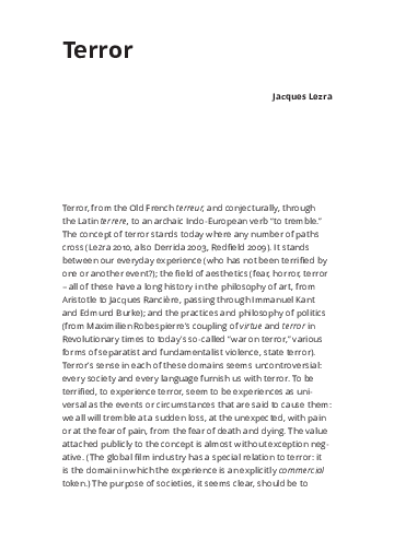 (PDF) Jacques Lezra, "Terror." In Mercedes Bunz, Birgit M. Kaiser and ...