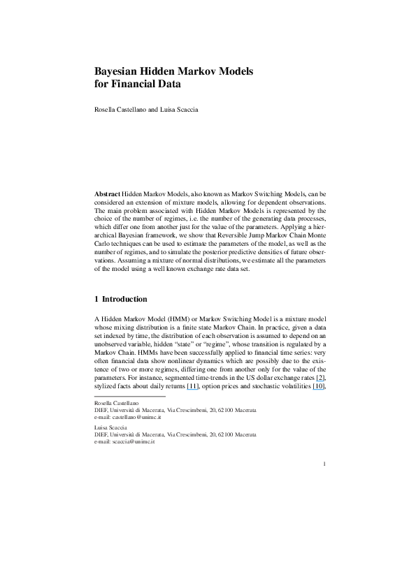 (PDF) Bayesian hidden Markov models for financial data