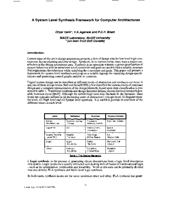 Pdf A System Level Synthesis Framework For Computer Architectures
