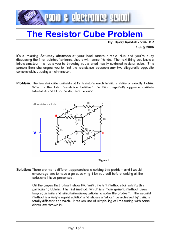 (PDF) The Resistor Cube Problem