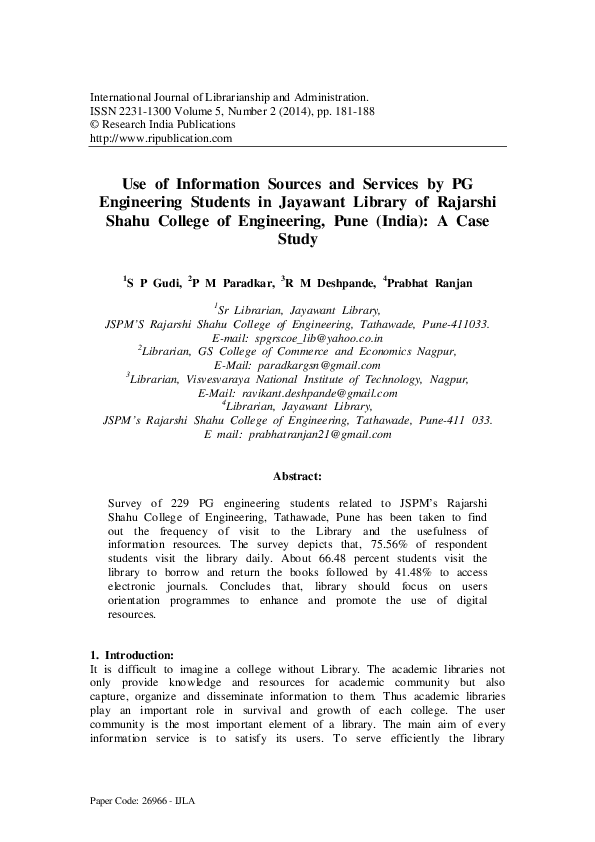 (PDF) Use of Information Sources and Services by PG Engineering ...