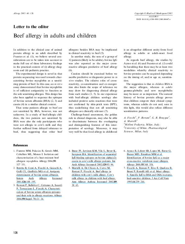 (PDF) Beef allergy in adults and children