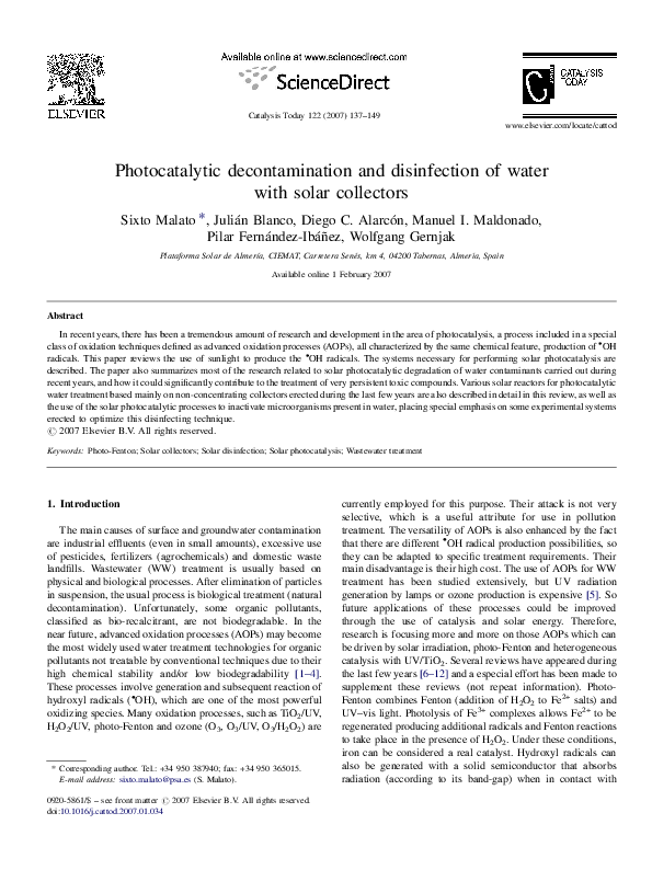 (PDF) Photocatalytic decontamination and disinfection of water with ...