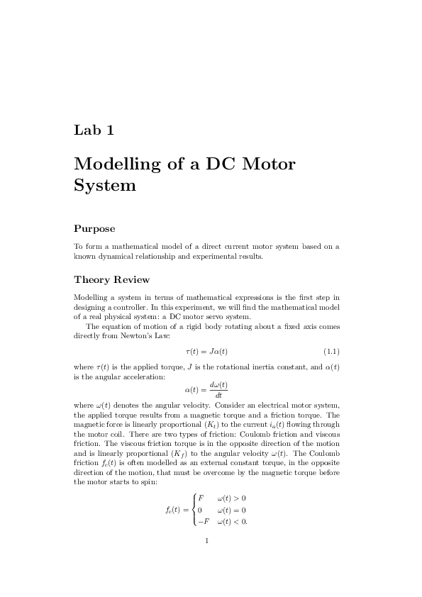 (PDF) Modelling of a DC Motor System
