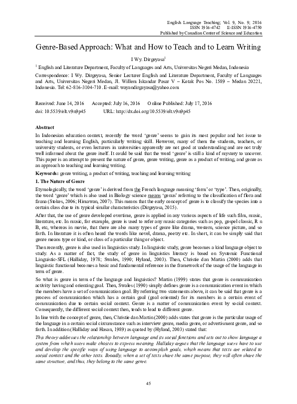 (PDF) Genre-Based Approach: What and How to Teach and to Learn Writing