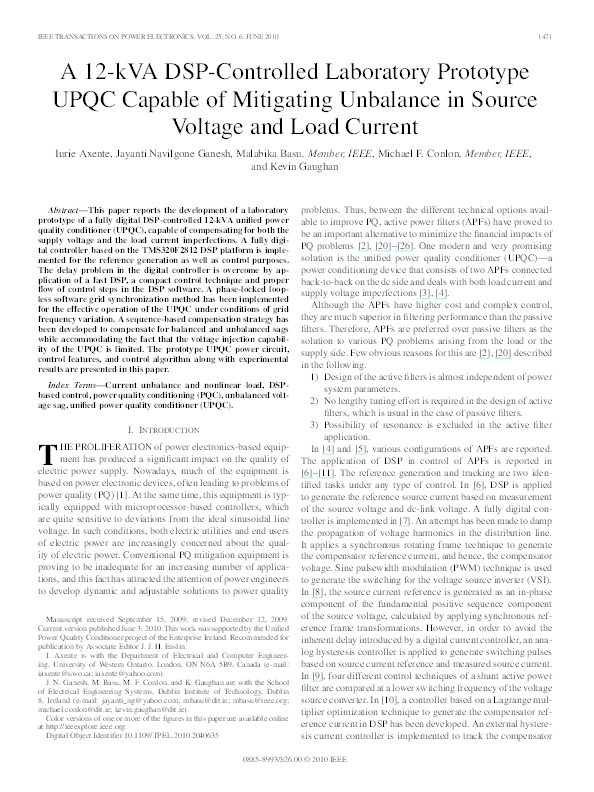Pdf A 12kva Dsp Controlled Laboratory Prototype Upqc Capable Of